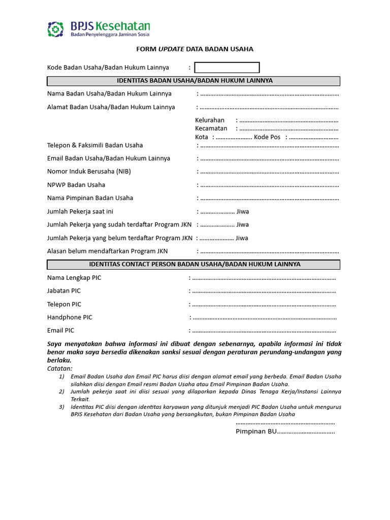 Form Update Data Badan Usaha (2023) | PDF