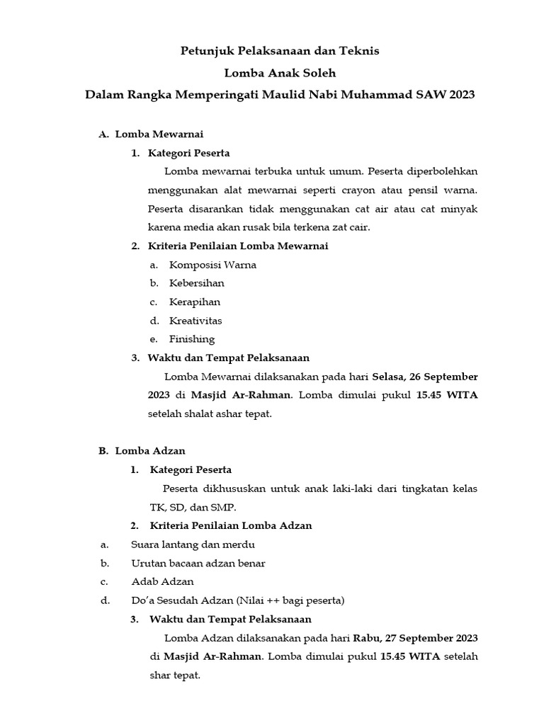 Juklak Dan Juknis Lomba Maulid Nabi | PDF