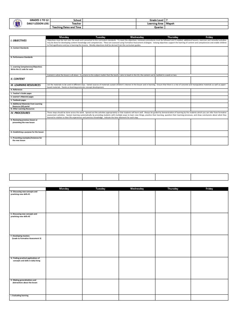DLL Template Grades 1 To 12 | PDF