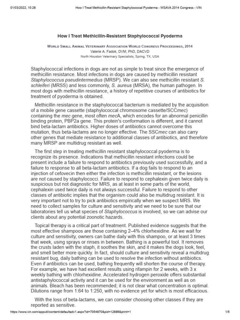 How I Treat Methicillin-Resistant Staphylococcal Pyoderma - WSAVA 2014 ...
