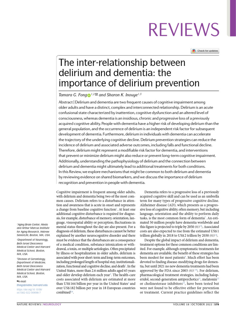 Delirium and Dementia: Key Insights | PDF | Dementia | Alzheimer's Disease