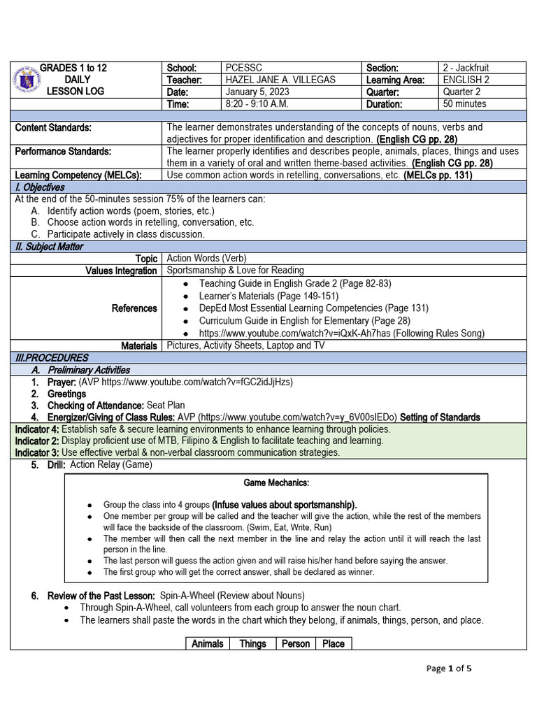 Demo - LP - English 2 | PDF | Learning | English Language