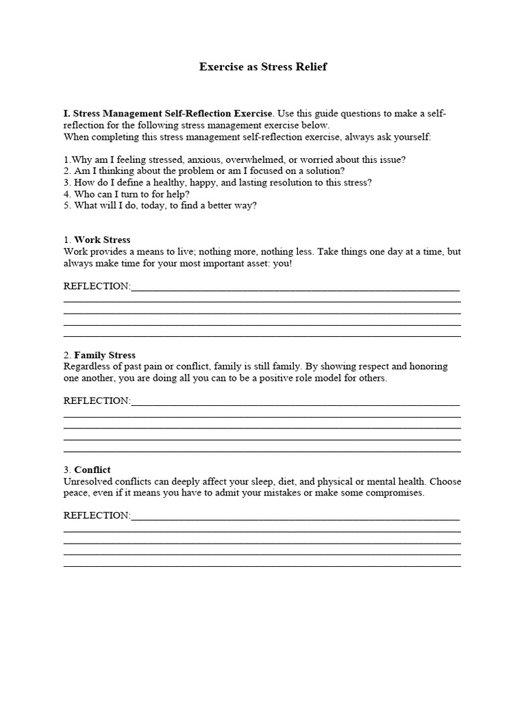 Stress Management Self-Reflection Guide | PDF | Self-Improvement ...