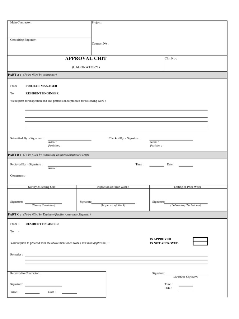 Approval Chit (Laboratory) | PDF