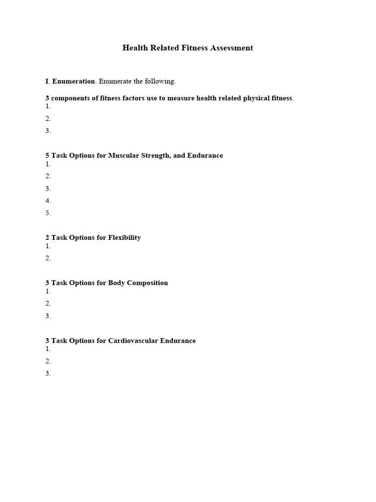 Health Related Fitness Assessment Activity Sheet | PDF | Physical ...