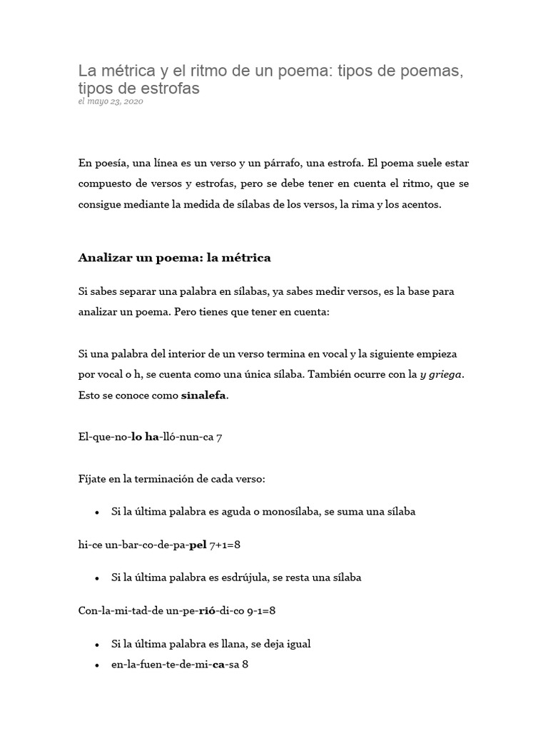 La Métrica y El Ritmo de Un Poema | PDF | Metro (poesía) | Rima
