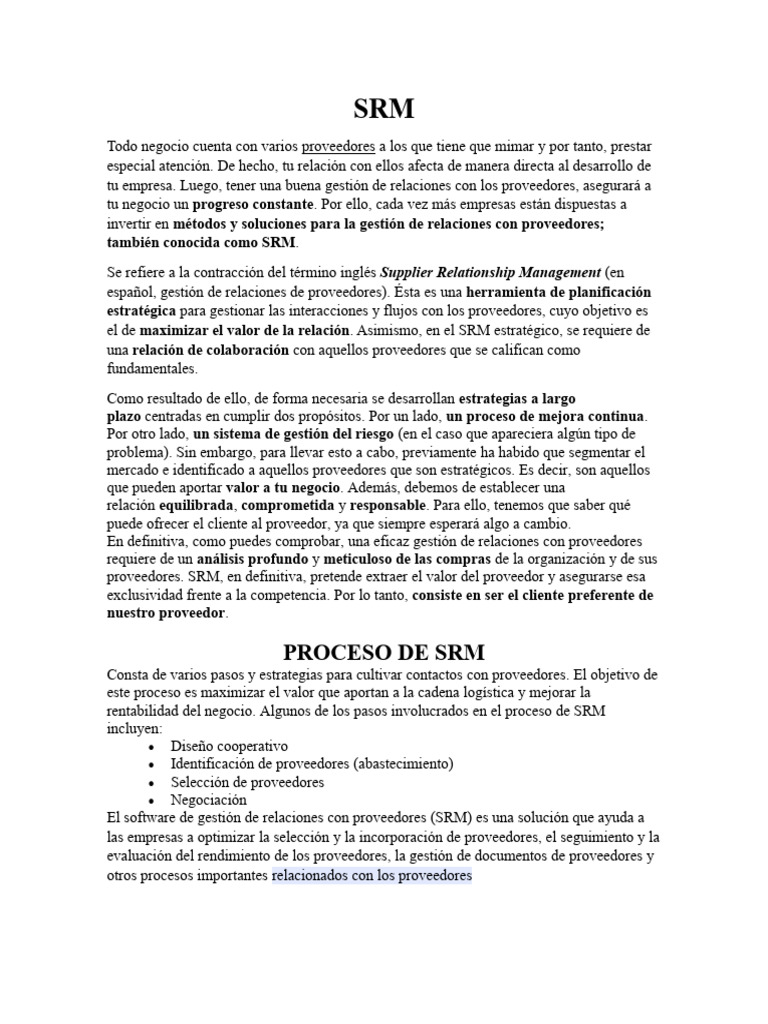 Proceso de SRM: También Conocida Como SRM | PDF | Business | Economias