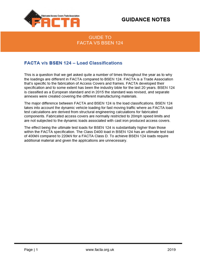 FACTA vs BSEN 124 Load Classifications Guide | PDF | Technology ...