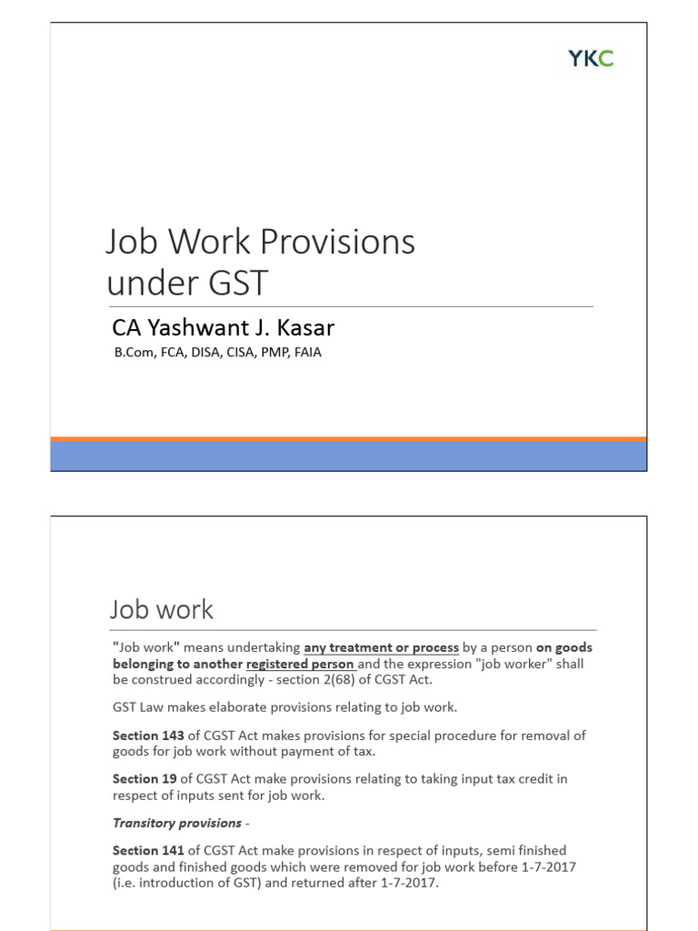 Job Work Provisions Under GST 1.2 | PDF