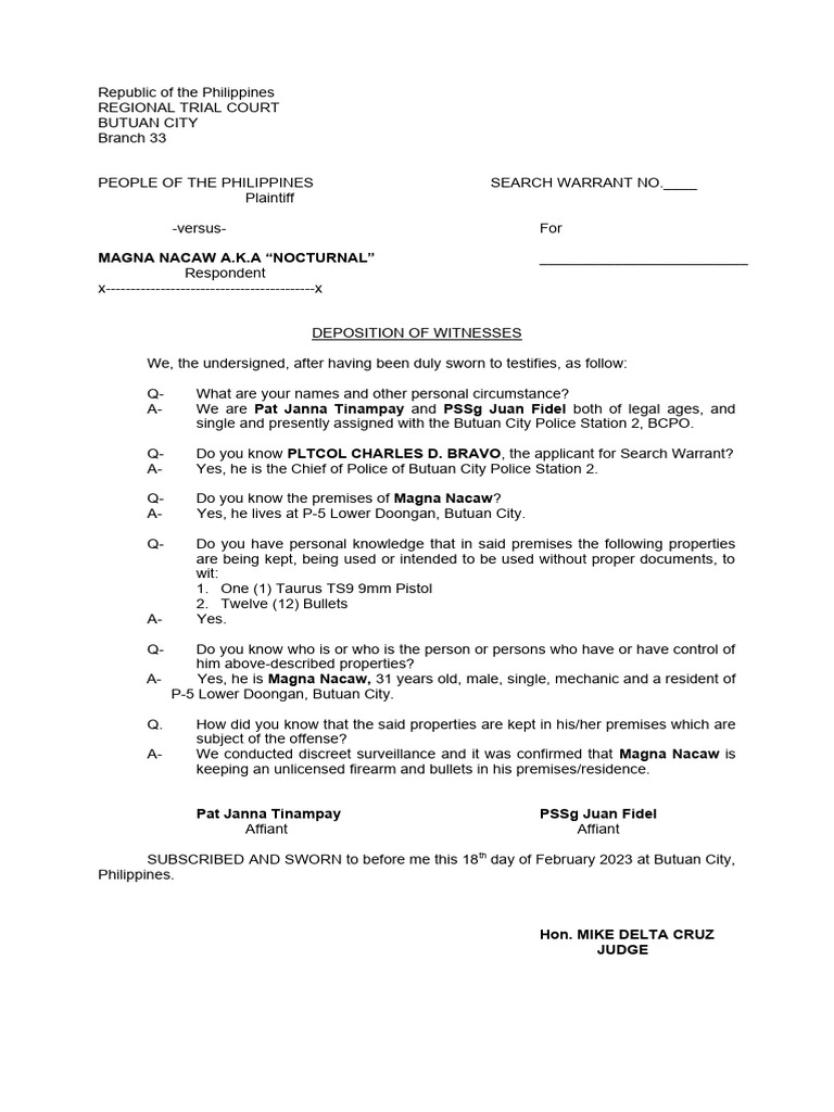 Deposition of Witness - Tinampayjb | PDF