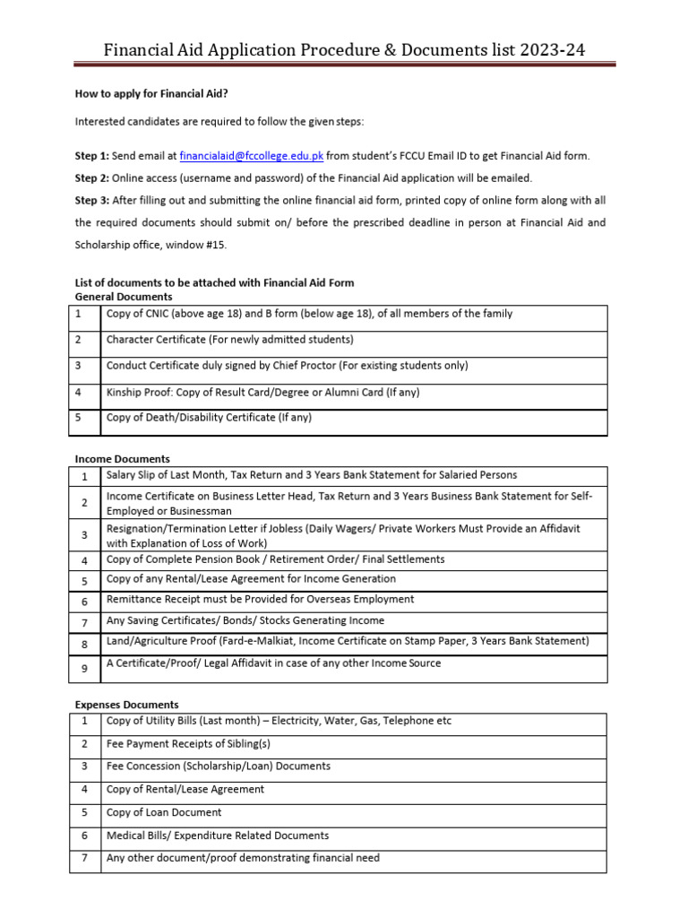 Financial Aid Application Guide 2023-24 | PDF | Finance & Money Management