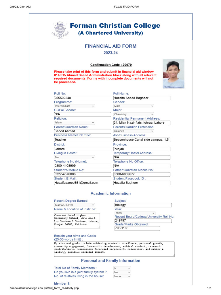 Fccu Faid Form | Download Free PDF | Student Financial Aid In The ...