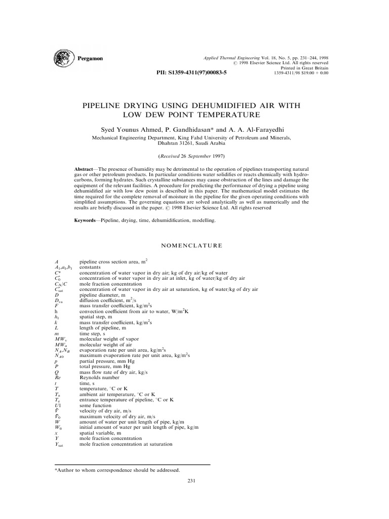 Pipeline Drying Using Dehumidified Air W | PDF