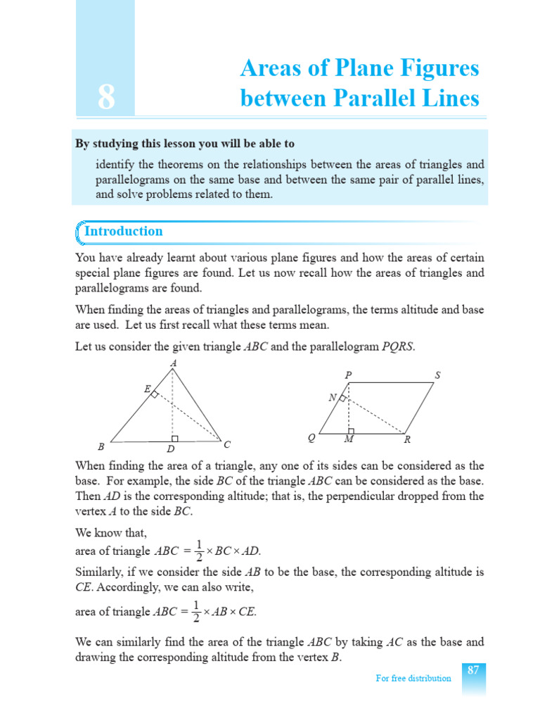 Paralleolgrams and Triangles Within Parallel Lines | PDF | Area | Perpendicular