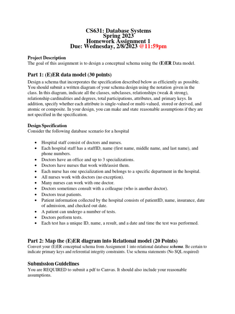 CS631: Database Systems Spring 2023 Homework Assignment 1 Due ...