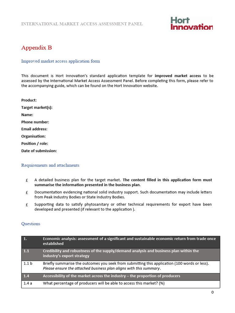 Market Access Application Template | PDF | Market Access | Market ...