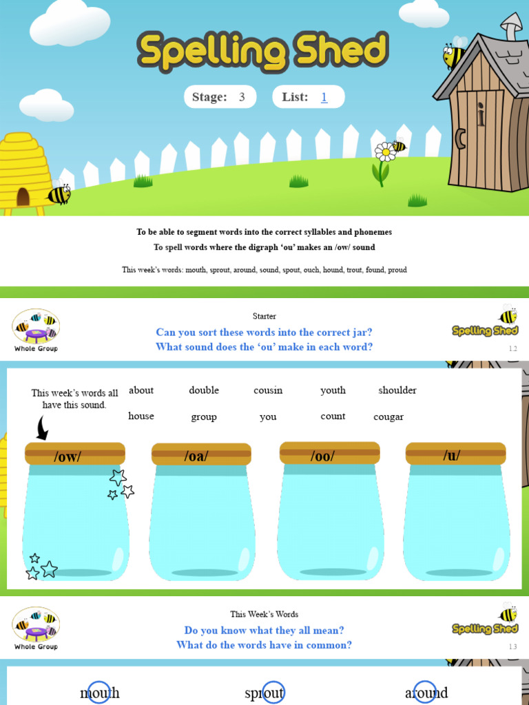 Spelling Shed 2022 - Stage 3 - Lesson 1 - Words Where The Digraph Ou ...