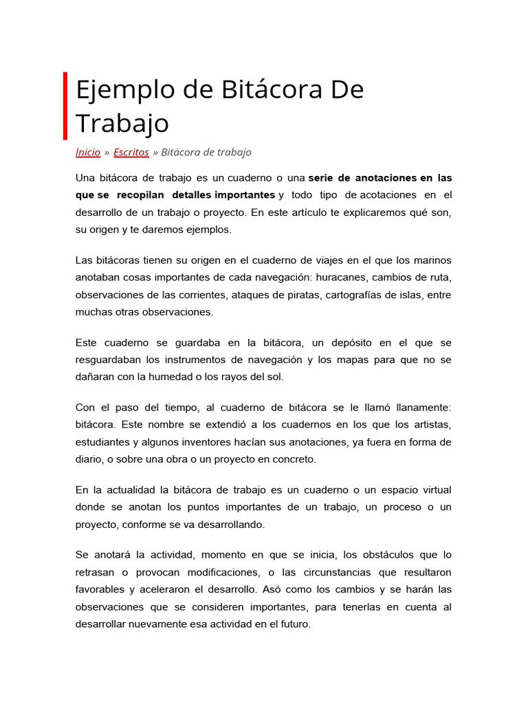 Ejemplo de Bitácora | PDF | Cuaderno | Blog