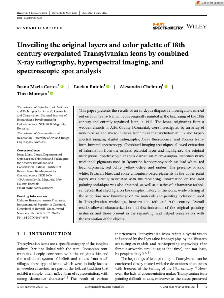 Cortea I. M Et Al. Unveiling The Original Layers and Color Palette of ... Cortea I. M Et Al. Unveiling The Original Layers and Color Palette of ...
