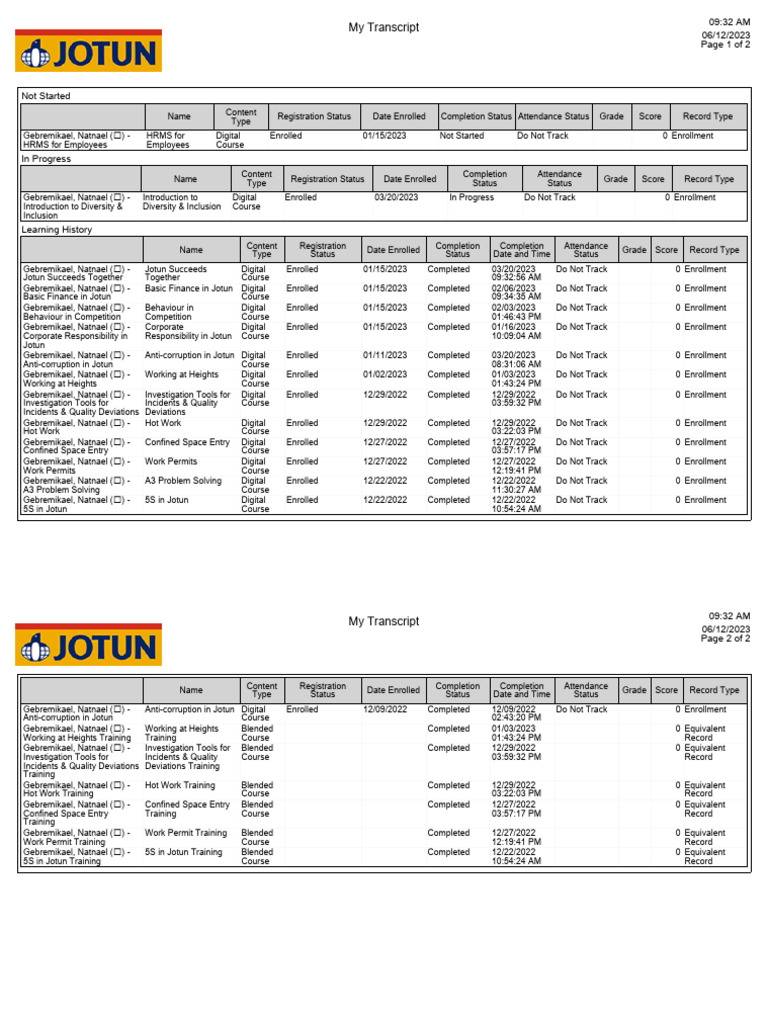 My Transcript | PDF