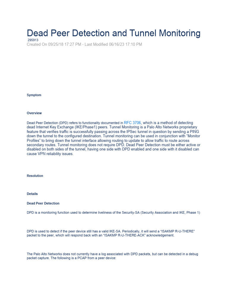 Dead Peer Detection and Tunnel Monitoring | PDF