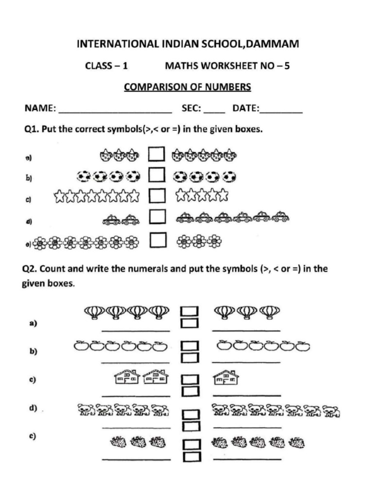 Class 1 Maths Worksheet 5 y 23 | PDF