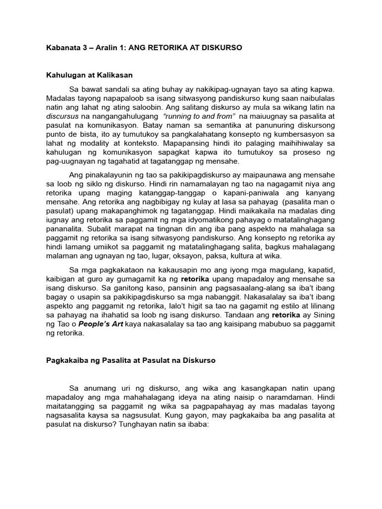 Ang Retorika at Diskurso | PDF