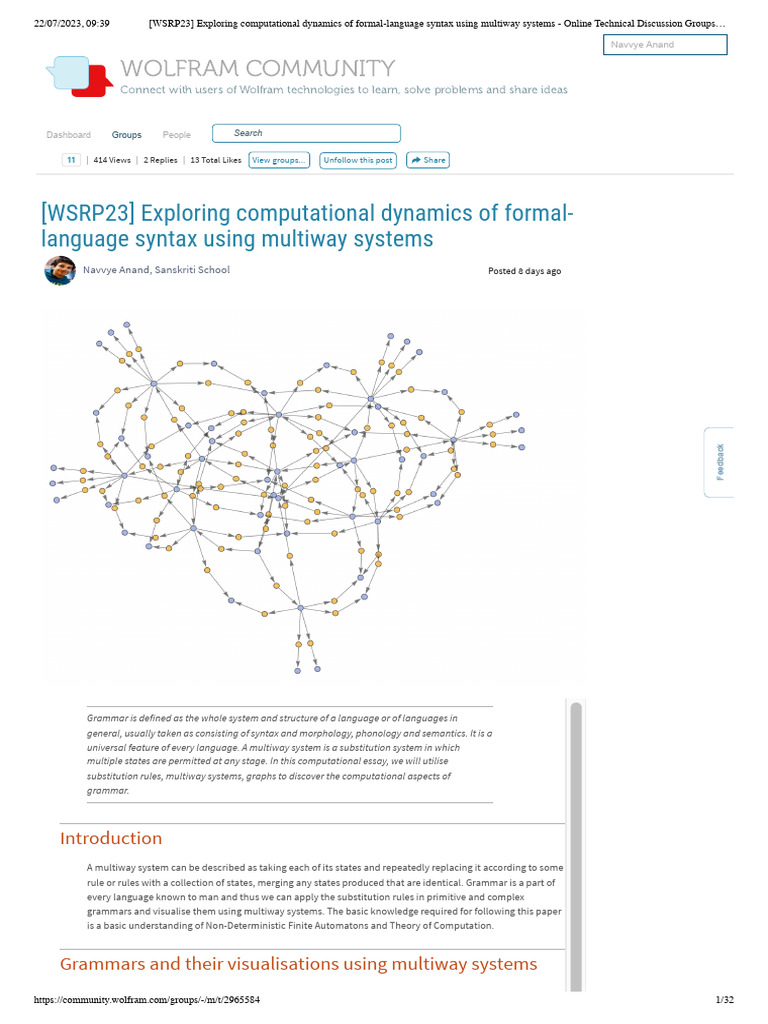 Wsrp23 Exploring Computational Dynamics Of Formal Language Syntax Using Multiway Systems 