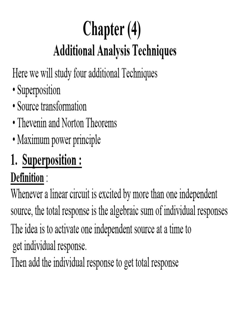 Superposition Source Transformation Thev Nort Maximum Power Pdf