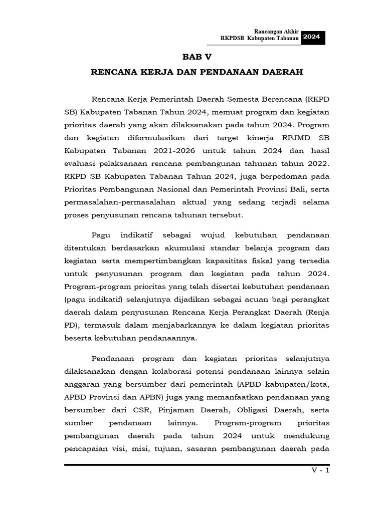 Salinan Bab V Ranhir RKPD SB 2024 | PDF