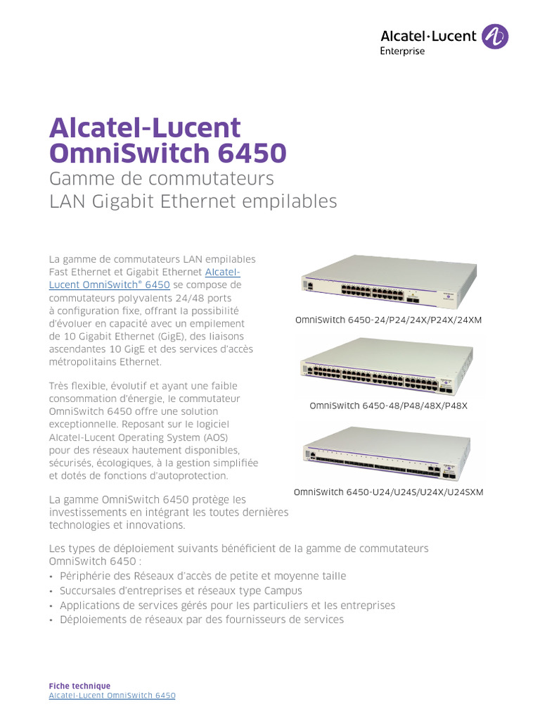 Omniswitch 6450 24 48 Datasheet FR | PDF | Ethernet | Réseau informatique