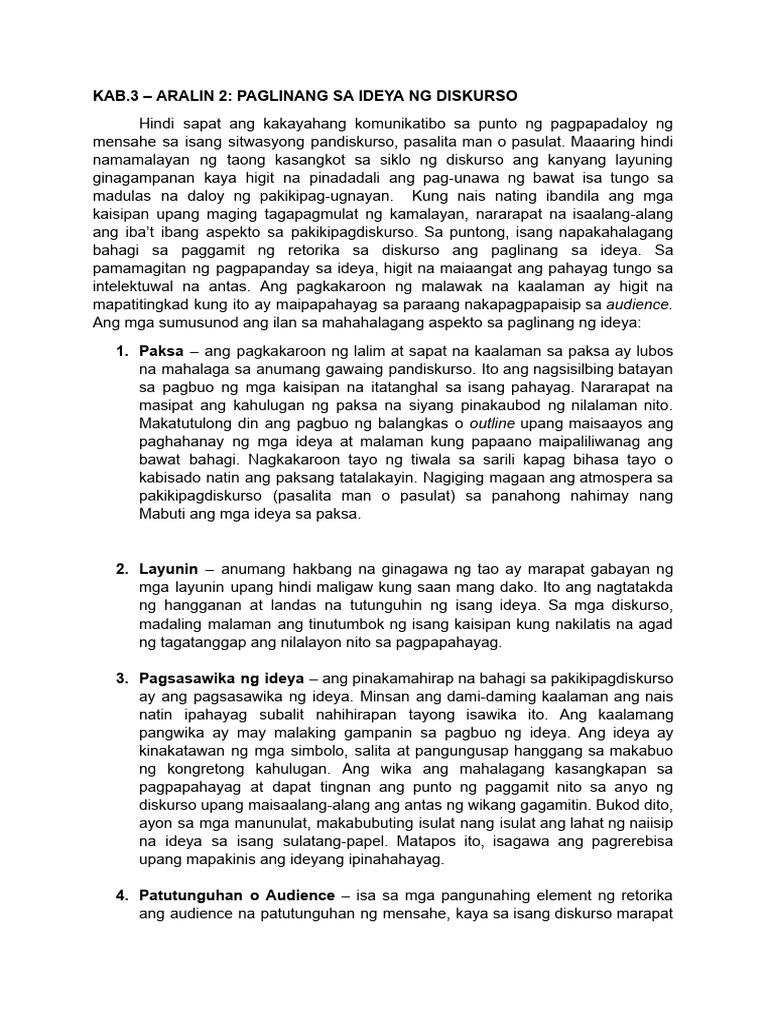 Paglinang Sa Ideya NG Diskurso | PDF