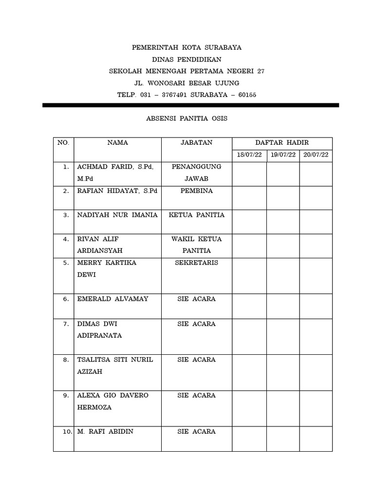 Absensi Panitia Osis | PDF