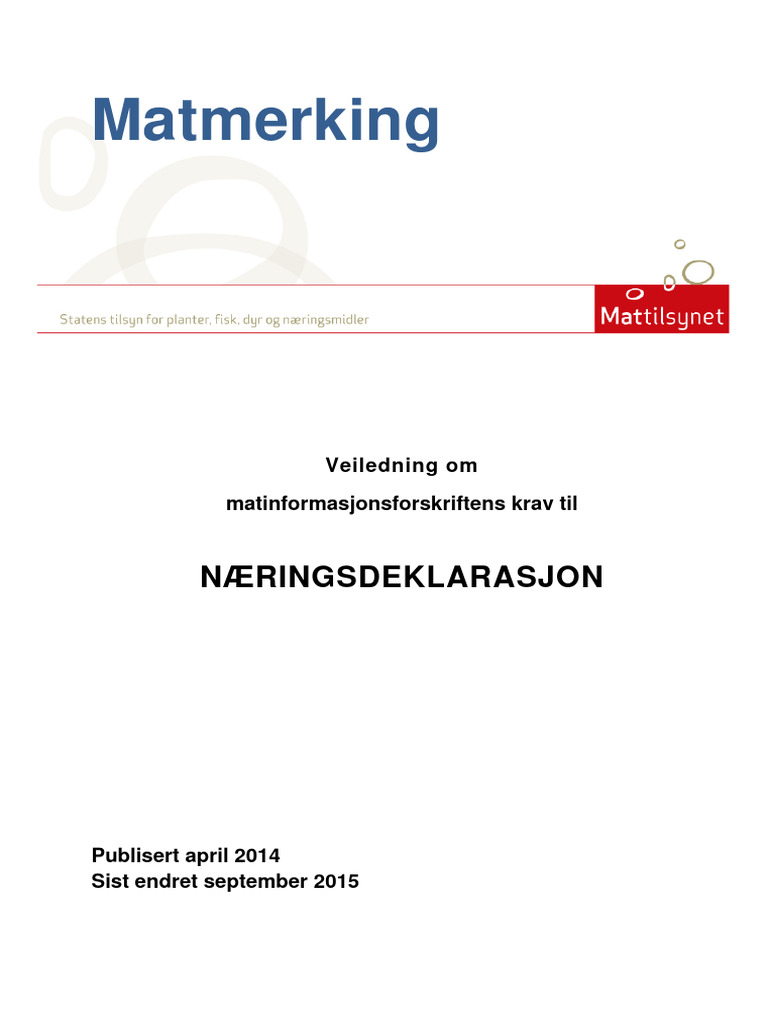 Veiledning Om Matinformasjonsforskriftens Krav Til Næringsdeklarasjon - Kopi | PDF