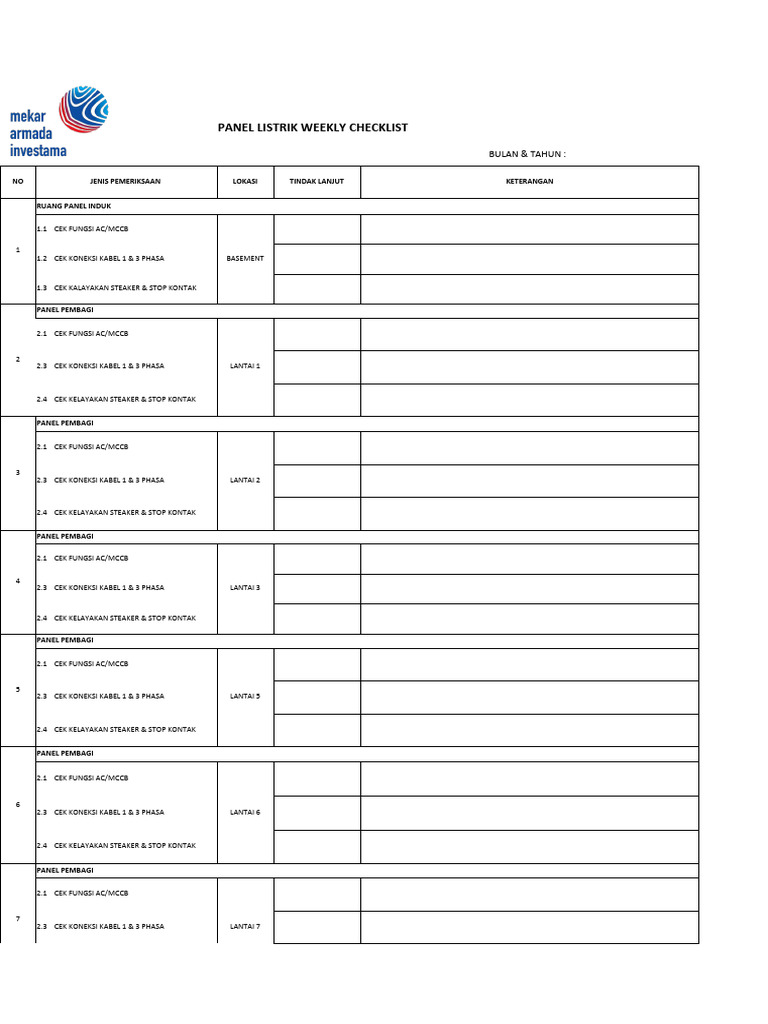 Checklist Panel Listrik | PDF | Sains & Matematika