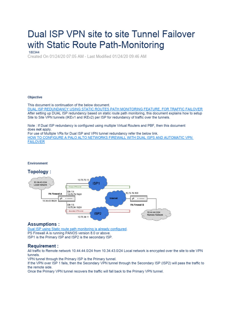 Dual ISP VPN Site To Site Tunnel Failover With Static Route Path | PDF | Virtual Private Network ...