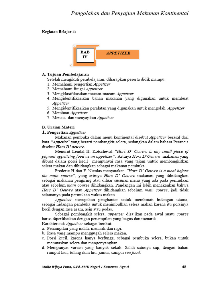 Jenis dan Fungsi Appetizer Kontinental | PDF | Memasak, Makanan, & Anggur