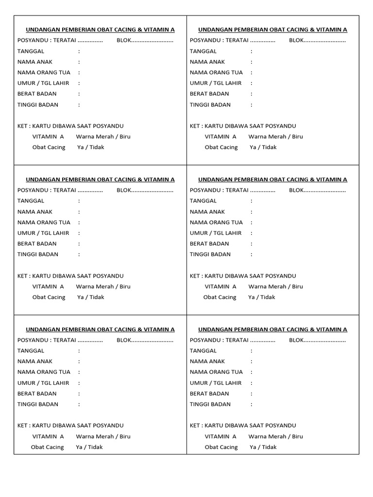 UNDANGAN PEMBERIAN OBAT CACING Etik | PDF