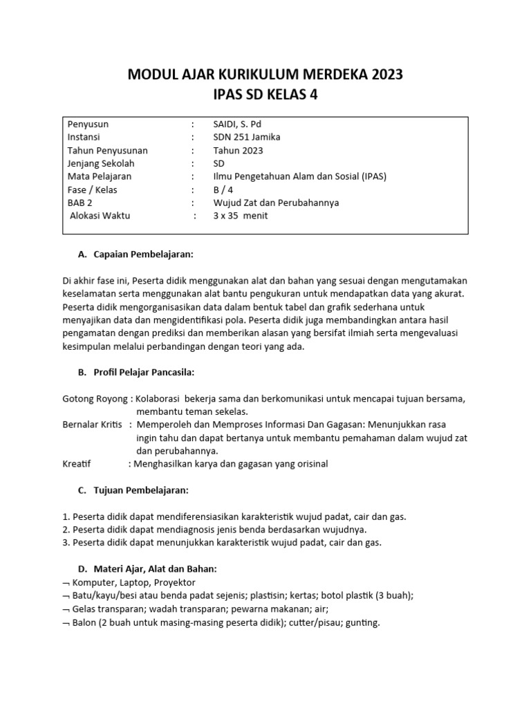 Modul Ajar Supervisi Ipas 4B | PDF