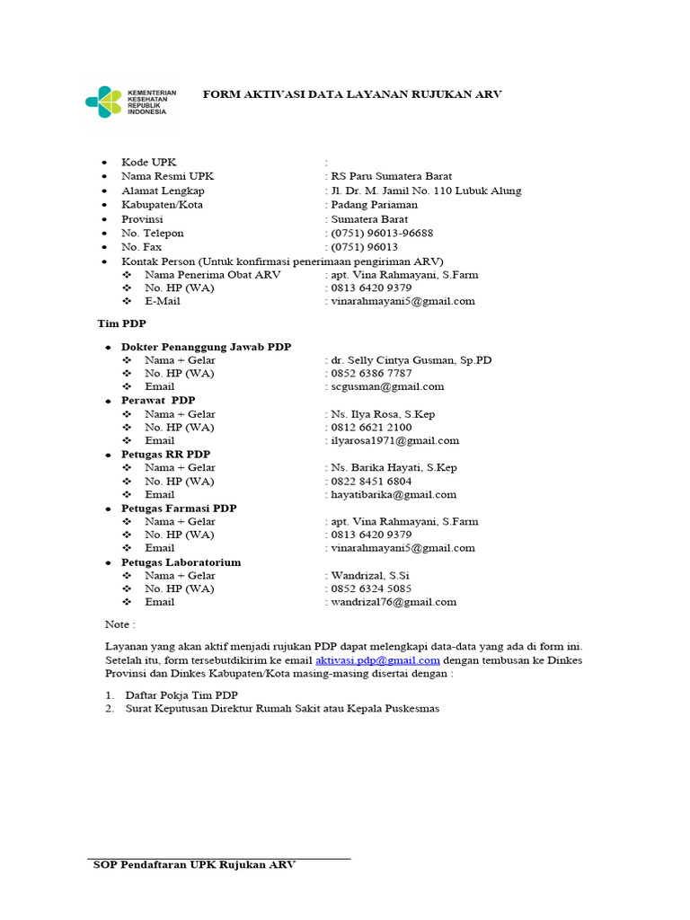 Form Aktivasi Data Layanan Rujukan Arv RSP | PDF | Hukum