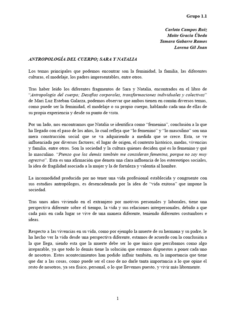 Practica 1 - Sara y Natalia | PDF | Feminidad | Antropología