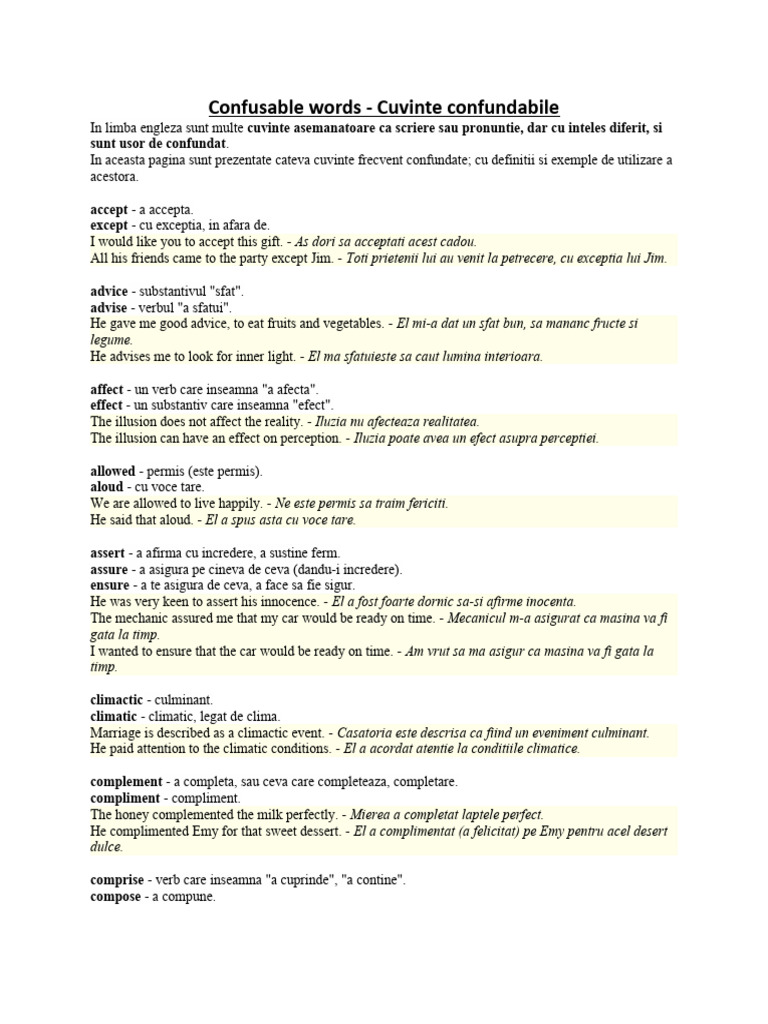 Confusable Words - Cuvinte Confundabile | PDF