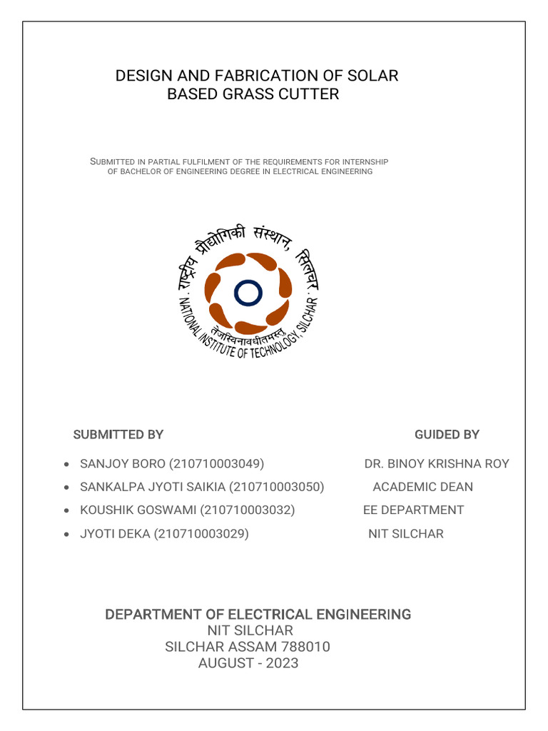 Design and Development of Solar Based Lawn Mower | PDF