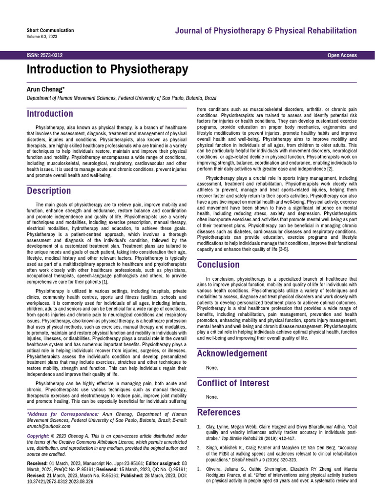 Introduction To Physiotherapy | PDF