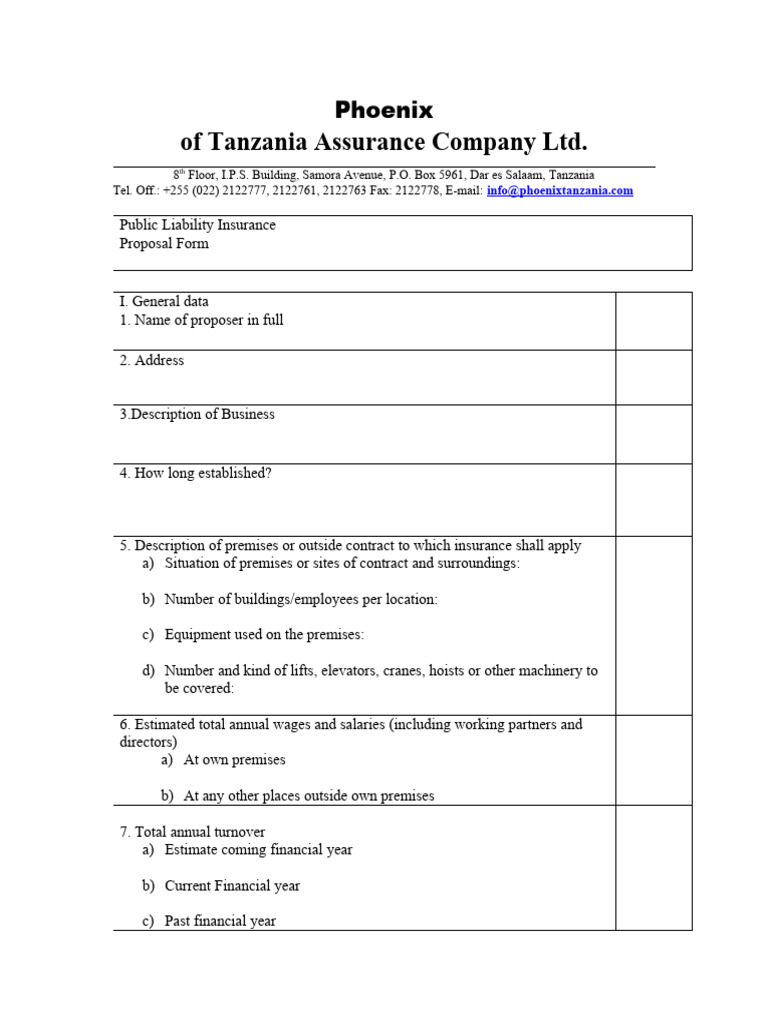 Public Liability Insurance - Proposal Form | PDF | Insurance | Elevator