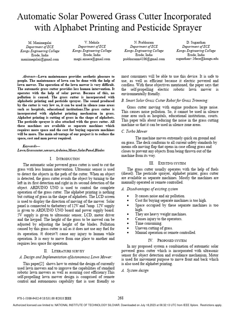 Automatic Solar Powered Grass Cutter Incorporated With Alphabet ...
