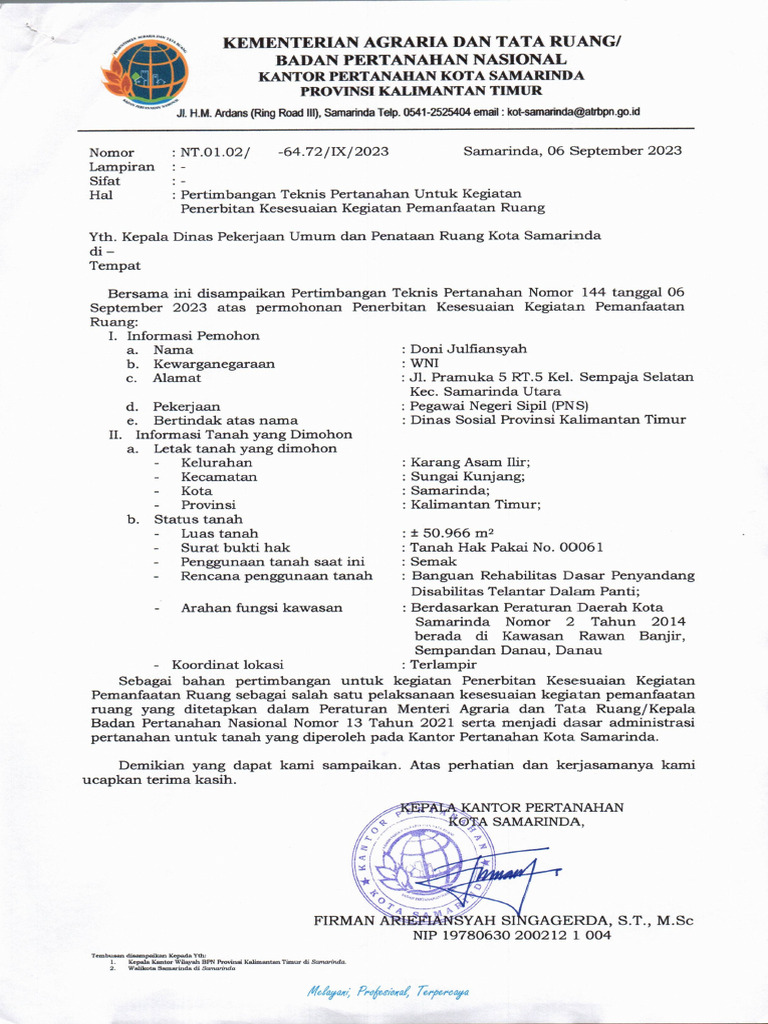 Pertek BPN Tata Ruang Panti Disabilitas | PDF