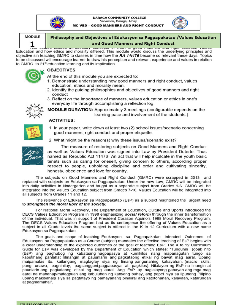 GMRC Module 1 | PDF | Etiquette | Virtue