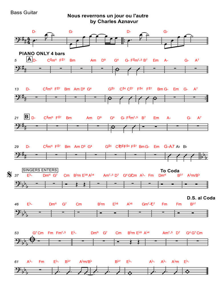 Nous Reverrons Un Jour Ou L'autre by Charles Aznavour - Guitar | PDF