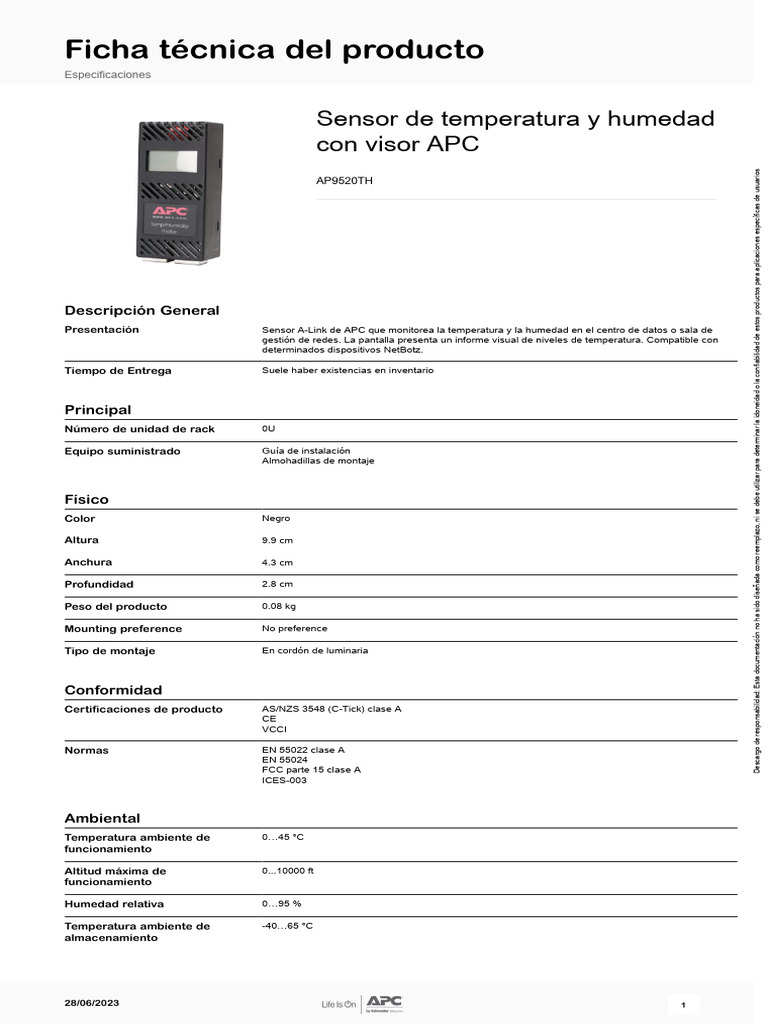 Sensores NetBotz - AP9520TH | PDF | Hogar y jardín | Computadoras